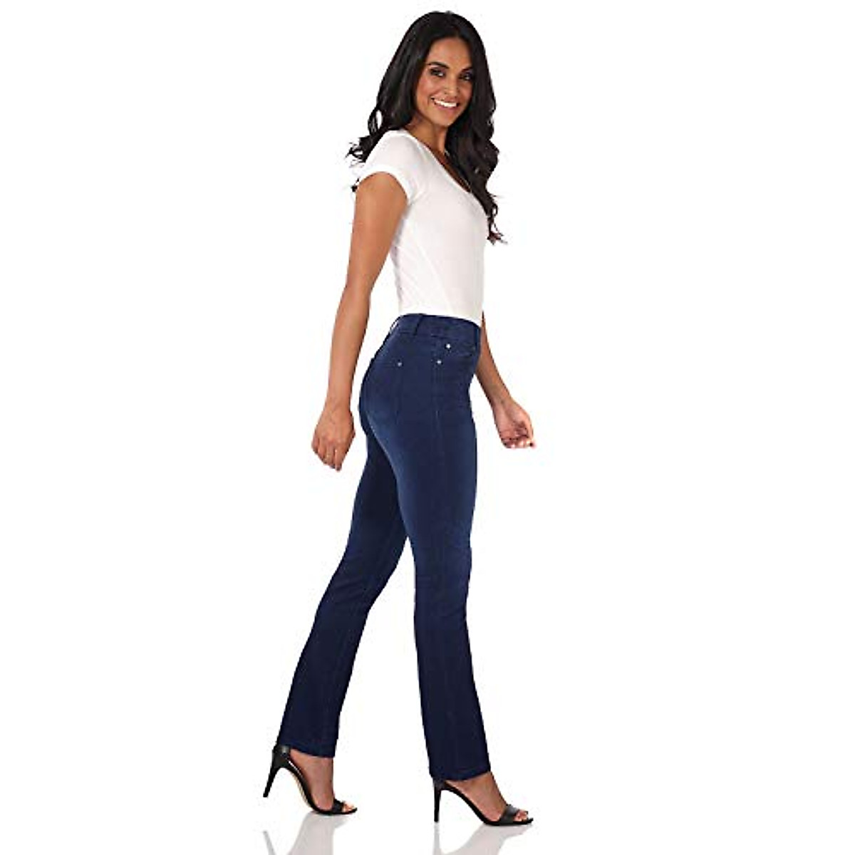 Rekucci Women's Secret Figure Premium Denim Straight Leg Pull-On Jean (10, Ink Blue Sandblast)