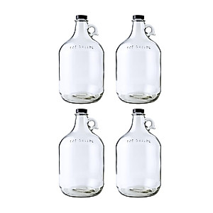 FastRack 128oz Growler, 1 Gallon Glass Beer Growler, 4 Pack with Polyseal Caps, Clear Growlers for Beer