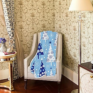 DreamBay Throw Blanket for Couch Sofa Bed Blue Christmas Tree Pattern Lightweight Blankets for Home Office Camping Travel Cozy Blanket 50x60 inches Washable