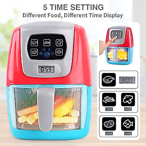 Toy Air Fryer for Kids, Kids Play Kitchen Playset Accessories, Chefs Pretend Play Kitchen Appliance Toys Oven w/Light, Sound, Play Food Grill Cooking Utensils for Kids Boys Girls Toddlers 1-3 2+