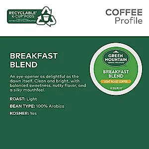 Green Mountain Coffee Roasters Breakfast Blend Single-Serve Keurig K-Cup Pods, Light Roast Coffee, 48 Count
