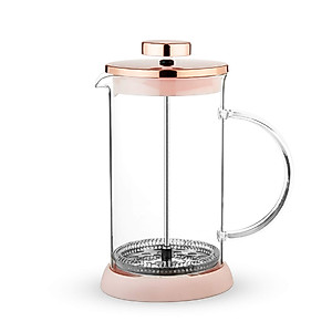 Pinky Up Riley Mini Glass Tea Press Pot, Coffee Maker, French Press for Loose Leaf Tea and Coffee, Hot or Iced Beverage Brewer, 12 oz, Pink