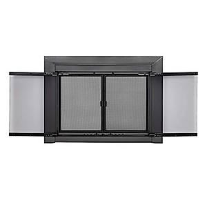 Pleasant Hearth CR-3400 Craton Fireplace Glass Door, Gunmetal, Small