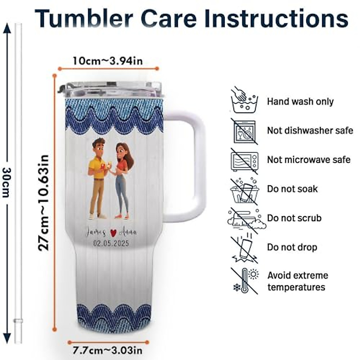 Custom 40oz Tumbler with Handle – Valentine's card exchange-Personalized Couple Gift for Anniversary Wedding Gift, Birthday, Mother's Day, Valentine’s Day qVmwmF