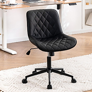 YOUNUOKE Armless Desk Chair Comfy Home Office Computer Chair with Wheels Rolling Swivel Chairs Small Modern Upholstered Vanity Executive Task Chair, Black