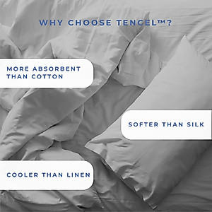 Kotton Culture 100% Tencel Duvet Cover Set - Duvet Cover with Zipper Closure and Pillow Shams - Cooling, Breathable, Absorbent, Soft 3-Piece Bedding Set (King, Silver Grey)