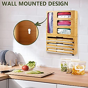 7-in-1 Ziplock Bag Organizer with Wrap Dispenser Cutter - Storage for Gallon, Quart, Sandwich, Snack Bags, Wax Paper, Foil, and Plastic Wrap - Kitchen Drawer or Wall Mounted Storage Solution