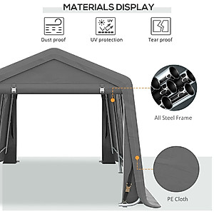 Outsunny 10' x 20' Carport Portable Garage, Heavy Duty Storage Tent, Patio Storage Shelter w/Anti-UV PE Cover and Double Zipper Doors, for Motorcycle Bike Garden Tools, Gray