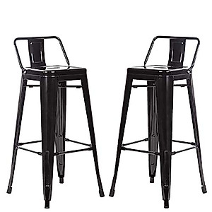 FDW Metal Bar Stool Set of 2 Height Adjustable 30 Inches Stackable Barstools Low Backrest Kitchen Chairs Patio Chairs Dining Stool Tolix Style Bar Stools,Black