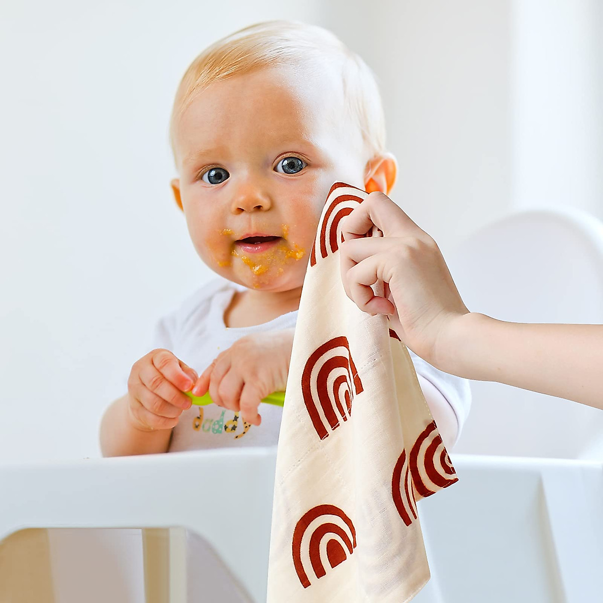 LifeTree Baby Muslin Washcloths, Soft 6 Pack Baby Wash Cloths Unisex for Boys Girls, 70% Viscose from Bamboo and 30% Cotton Bath Face Towels, Bibs for Newborn with Sensitive Skin, 10.2x10.2 inches