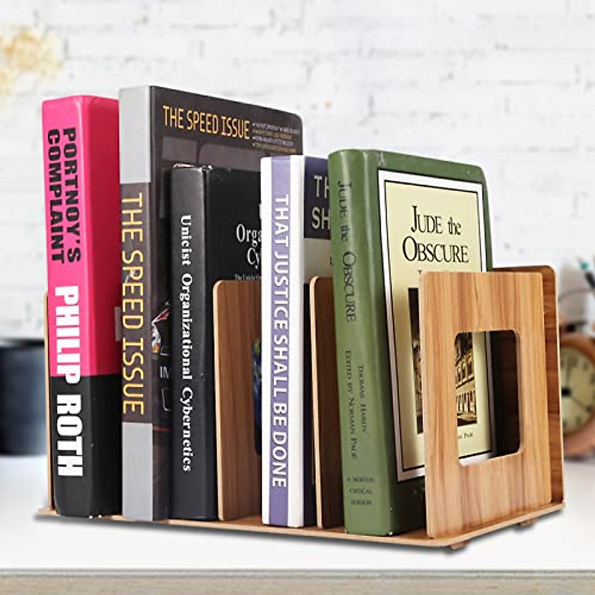 Yuecoom Wooden DIY Desktop Bookshelf, Portable Mini Books Rack, Sturdy and Durable for Storage Magazine Holder Students Kids Adult (Cherry Wood)