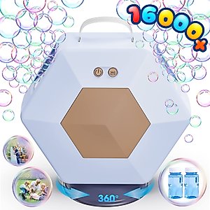 Beefunni Upgrade Bubble Machine Automatic Bubble Blower for Kids Toddler Adult,16000+ Bubbles/min, Bubble Machine Battery Operated, Rotatable 360° Bubble Toy for Outdoor Birthday Party, Baby Blue