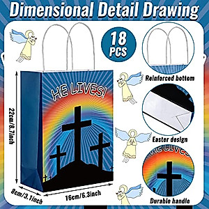 18 Pcs Easter Bags He Lives Sign Easter Treat Bags With Double Handles Easter Paper Gift Bags Religious Gift Wrap Bags For Easter Theme Bible Christian Party Favor