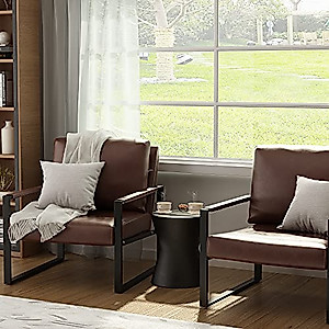 Lamerge Leather Accent Chair Sofa Chair with Extra-Thick Padded Backrest and Seat Cushion Single Sofa for Living Room Bedroom, Black Metal Frame, 105 Degree Slant Back, Brown,Set of 1