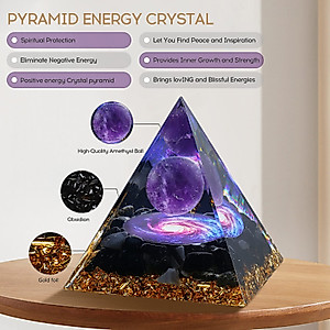 Hopeseed Orgone Pyramid for Positive Energy, Orgonite Amethyst&Obsidian Healing Crystal Pyramids for Reduce Stress Chakra Reiki Healing Meditation Attracts Lucky and Success