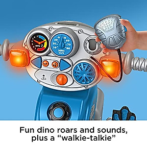 Fisher-Price Jurassic World Velociraptor Dinosaur Tricycle, Toddler Toy Ride-On with Lights Sounds Walkie-Talkie and Storage Area