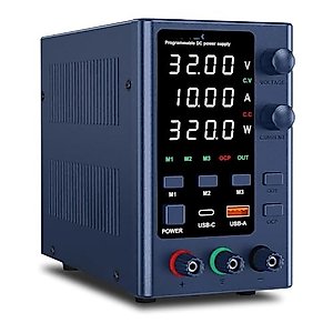 Laboratory Power Supply, Input Voltage110V, 32V 10A, Adjustable DC Power Supply, with Three Sets of Data,Storage with USB and Type-C Fast Charging(EPS3210 32V 10A)
