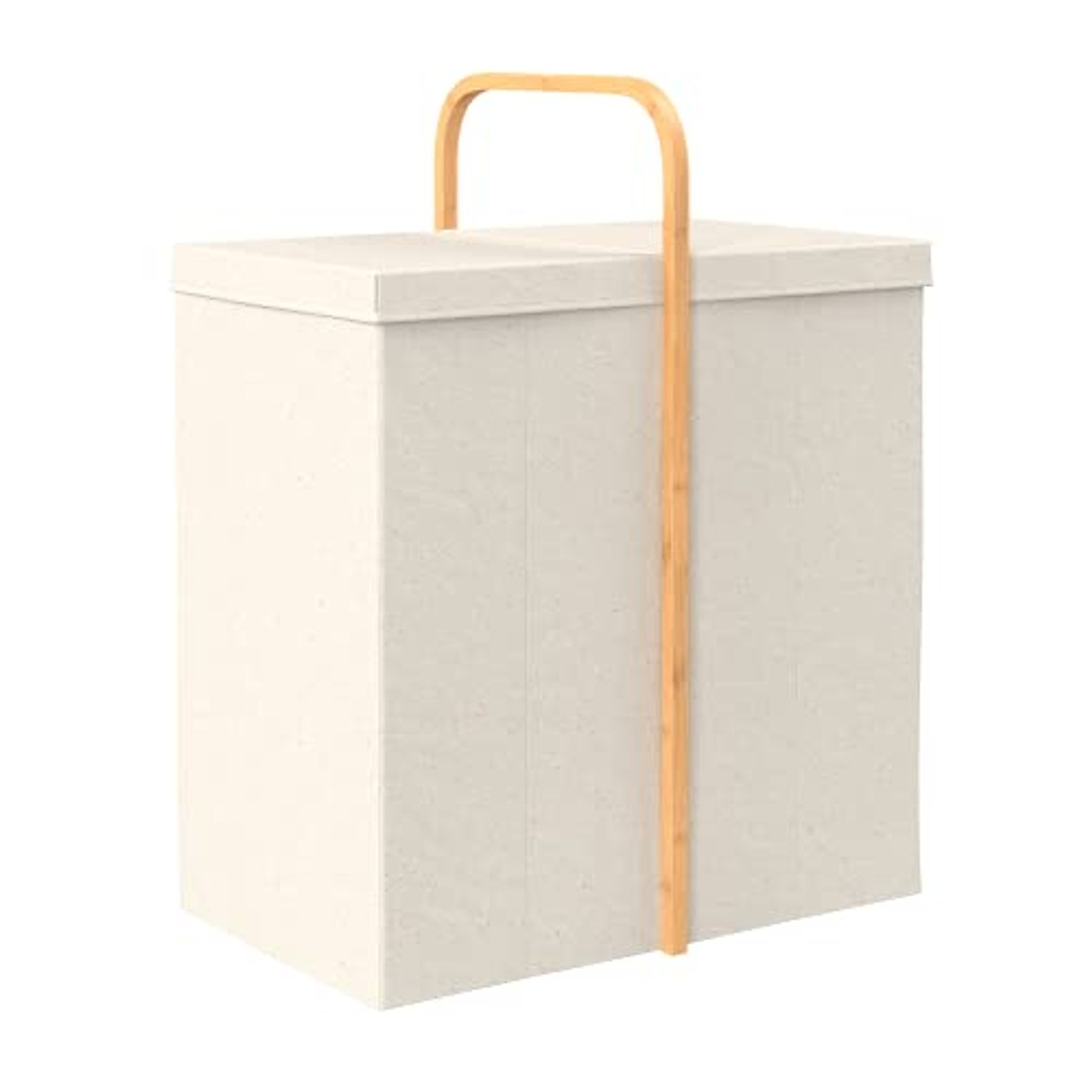 ClosetMaid Laundry Hamper Basket, Foldable with Lid, Two Compartments, Bamboo Handle, Portable, Collapsible Design, Freestanding, Beige