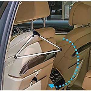 Car Seat Coat Hanger: Travel Hanger, Car Hanger, Clothes Hanger, Gym Hanger- Foldable Hanger, Folding Hanger, Collapsible Hanger, Portable Hanger (Matte Silver & Black) (1)