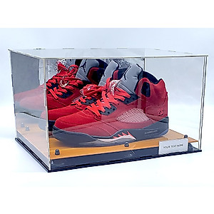 Full Size 2 Shoes Acrylic Display Case Showcase Box UV Protection Wood Wooden Sports Memoribilia Collectible 15x12x9 inch
