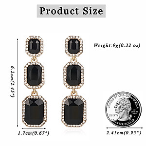 Met-edianger Black Rhinestone Dangle Earrings Statement Crystal Drop Earrings Formal Prom Rectangle Dangling Earrings for Women