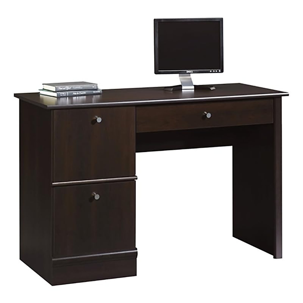Pemberly Row Transitional Wood Computer Desk with Keyboard Tray in Cherry