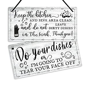 Putuo Decor Kitchen Sign, Do Not Leave Dirty Dishes in the Sink, Reversible Double Sided Sign for Restaurant, Dining Room, 10x5 Inches PVC Hanging Plaque
