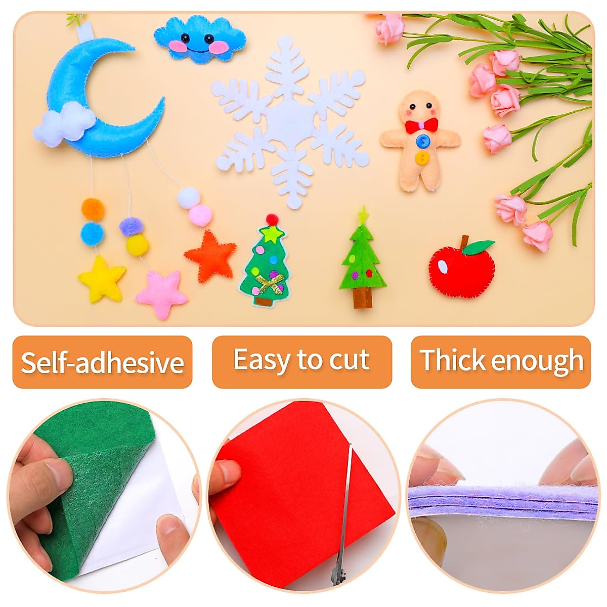 Bundooraking-60pcs soft felt sheets,Felt Fabric Sheets for Crafts,Self-adhesive Felt Sheets.4"x4"(10 * 10cm/Red),Thicker than 1mm Nonwoven squares,Patchwork Sewing DIY Craft,craft felt sheets.