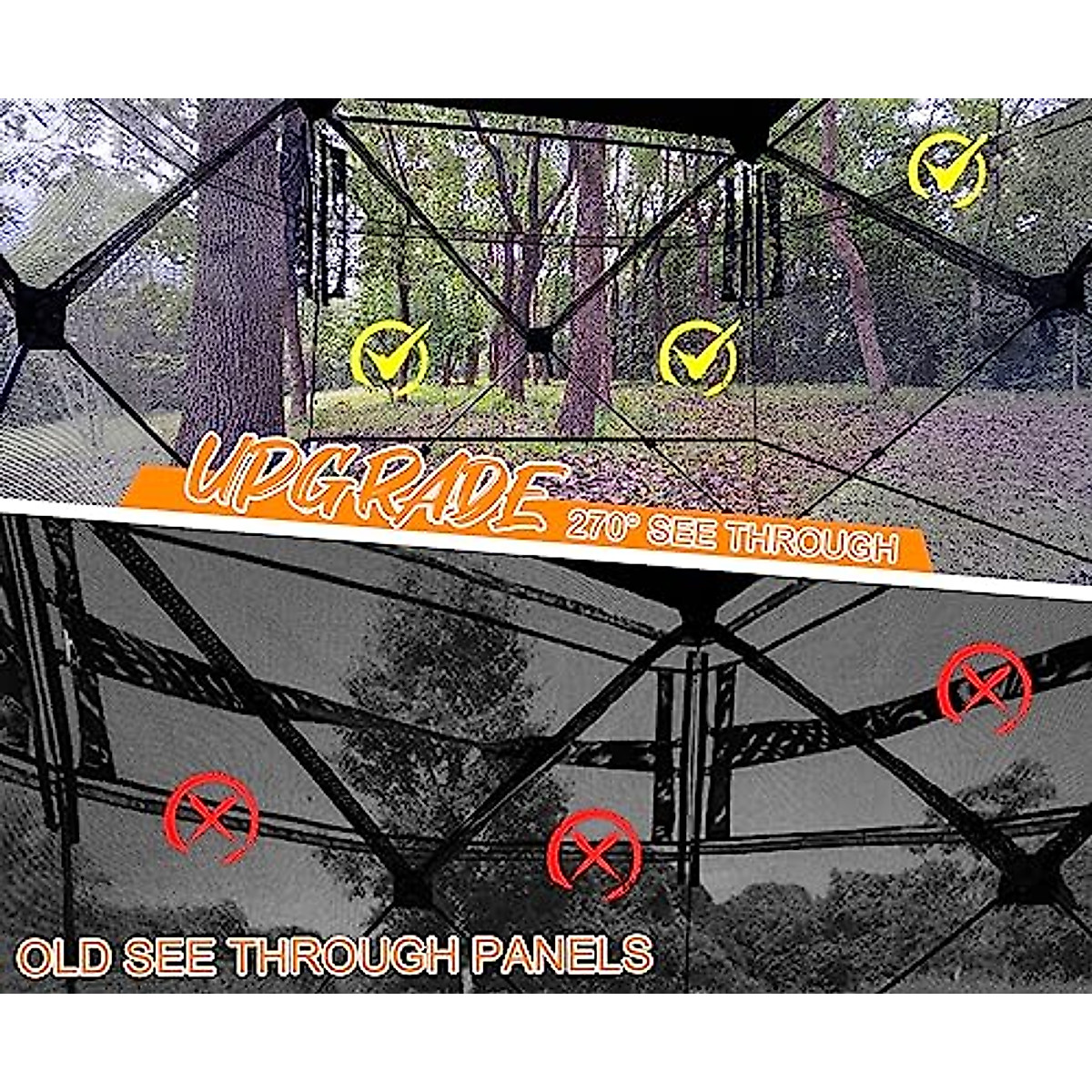 HUNT MONSTER Hunting Blind 2-3 Person with Tri-Leg Hunting Stool, 270 Degree See Through Pop up Ground Blinds for Deer Turkey Duck Hunting, Bow Hunting Adjust Windows with Silent Zipper