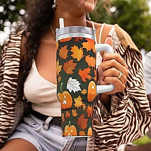 HULIBIN Happy Thanksgiving Day Pumpkin Print Double Deck Stainless Steel Travel Coffee Cup With Lid 40 Oz Ice Bully Cup