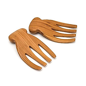 Lipper International Bamboo Wood Salad Hands With Knob Handles, 4" x 7.25" x 1.25", One Pair