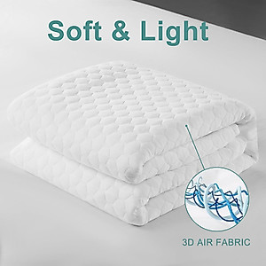 MERITLIFE Premium Waterproof Queen Size Mattress Protector Cooling Mattress Pad Cover Bamboo 3D Air Fabric Ultra Soft Breathable Fitted 8"-21" Deep Pocket Noiseless Vinyl-Free (White, Queen)