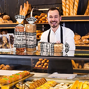 Containlol 100 Pack Bread Bags for Homemade Bread, Christmas Clear Plastic Bags with 100 Twist Ties, Black Buffalo Plaid Design for Rolls, Cookies, Home Bakers, and Bakeries