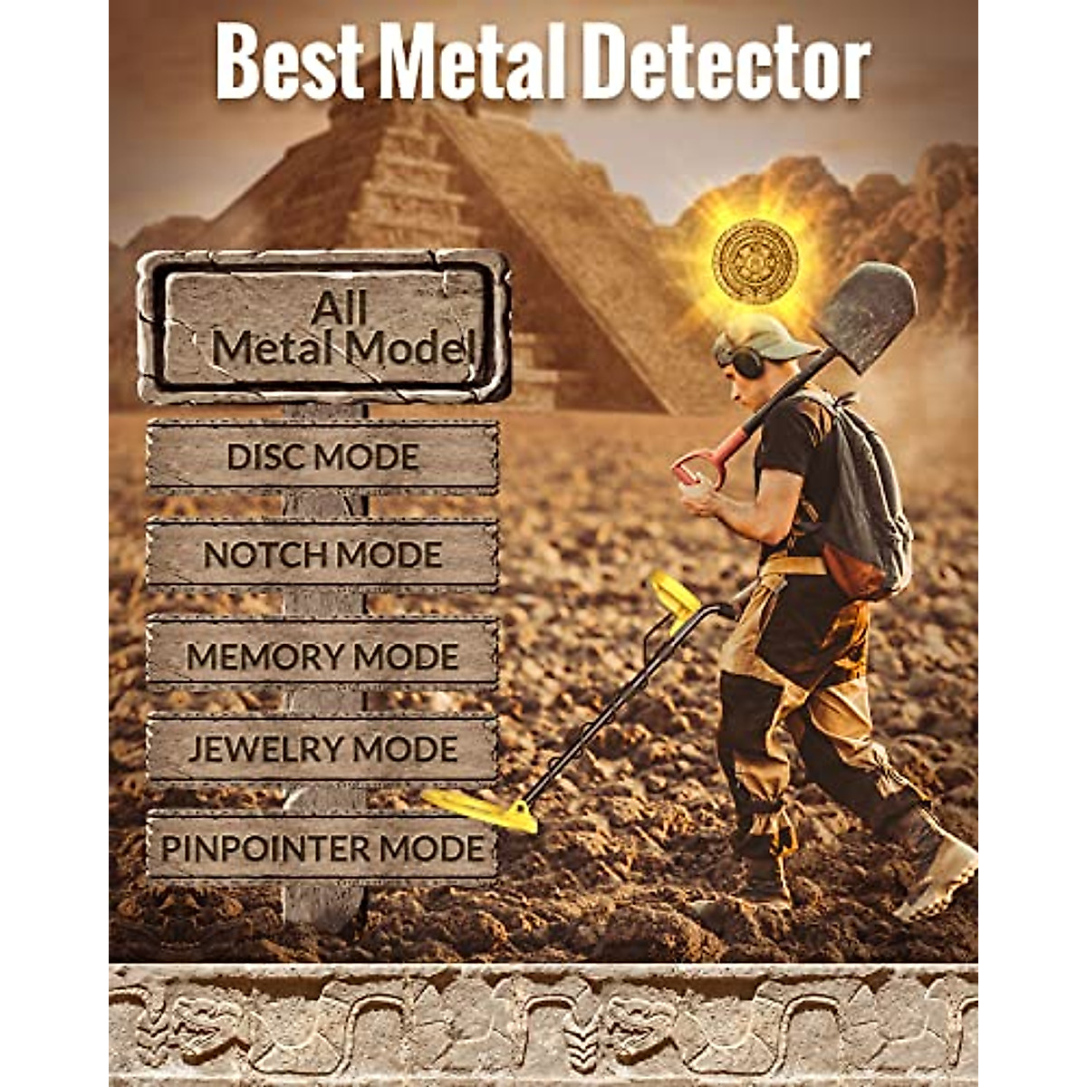 Metal Detector for Adults - Professional Metal Detector Gold and Silver with LCD Display, High Accuracy Waterproof Pinpoint 5 Modes, 10" Coil Lightweight Metales Detectors Stem Adjustable to 60.2"
