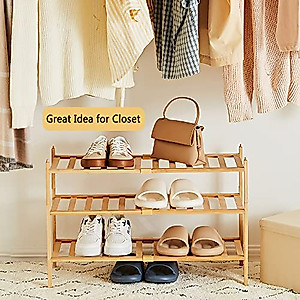 Dikolre Shoe Rack Organizer for Closet Entryway, 5-Tier Bamboo Stackable Shoe Rack Small Shoe Storage for Dorm Front Door Wooden Shoe Shelf, Natural