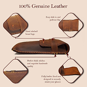 MyMesken Leather Eyeglass Case -Genuine Leather, Protects, Sunglasses, Eyeglasses Pouch, Reading Glasses, Protective Holder