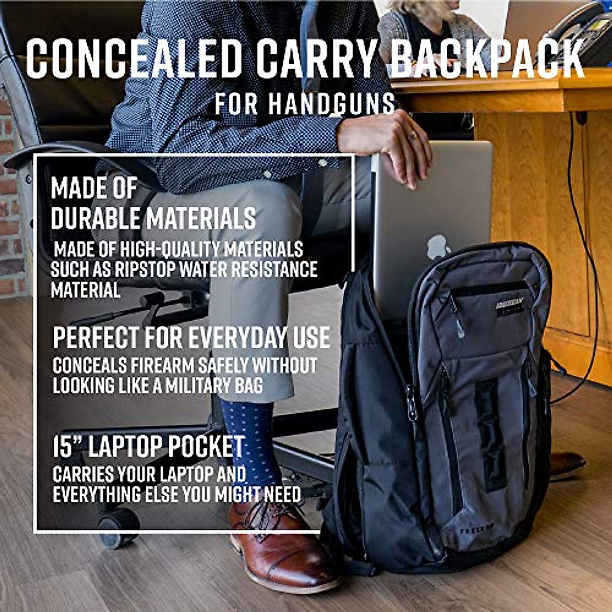 Concealed Backpack Holster for Men and Women, American Rebel Large Freedom Concealed Carry Backpack (Black/Orange Trim, Large)