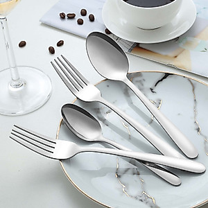 60 Pieces Dinner Spoons (7.4 inches) and Teaspoons (6.2 inches), Pleafind Spoons Silverware and Teaspoons, Contains 24 Pieces Spoons and 36 Pieces Teaspoons, Use for Home, Kitchen, Restaurant