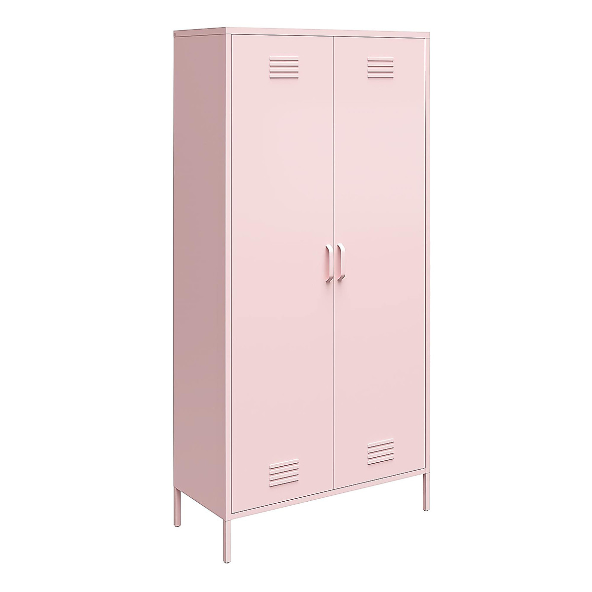 Novogratz Cache 2 Door Tall Metal Locker Style Storage Cabinet, Bashful Pink