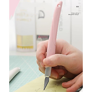 Craft Hobby Knife Exacto Knife with 10 Pcs Stainless Steel Blade Kit for DIY Art Work Cutting, Hobby, Stencil, Scrapbooking-11pack (Pink knife)