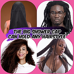 SATINIOR Braid Shower Cap Large Jumbo Shower Cap for Braid Adjustable and Foldable with Drying Loop Extra Big for Long Curly Hair Braids