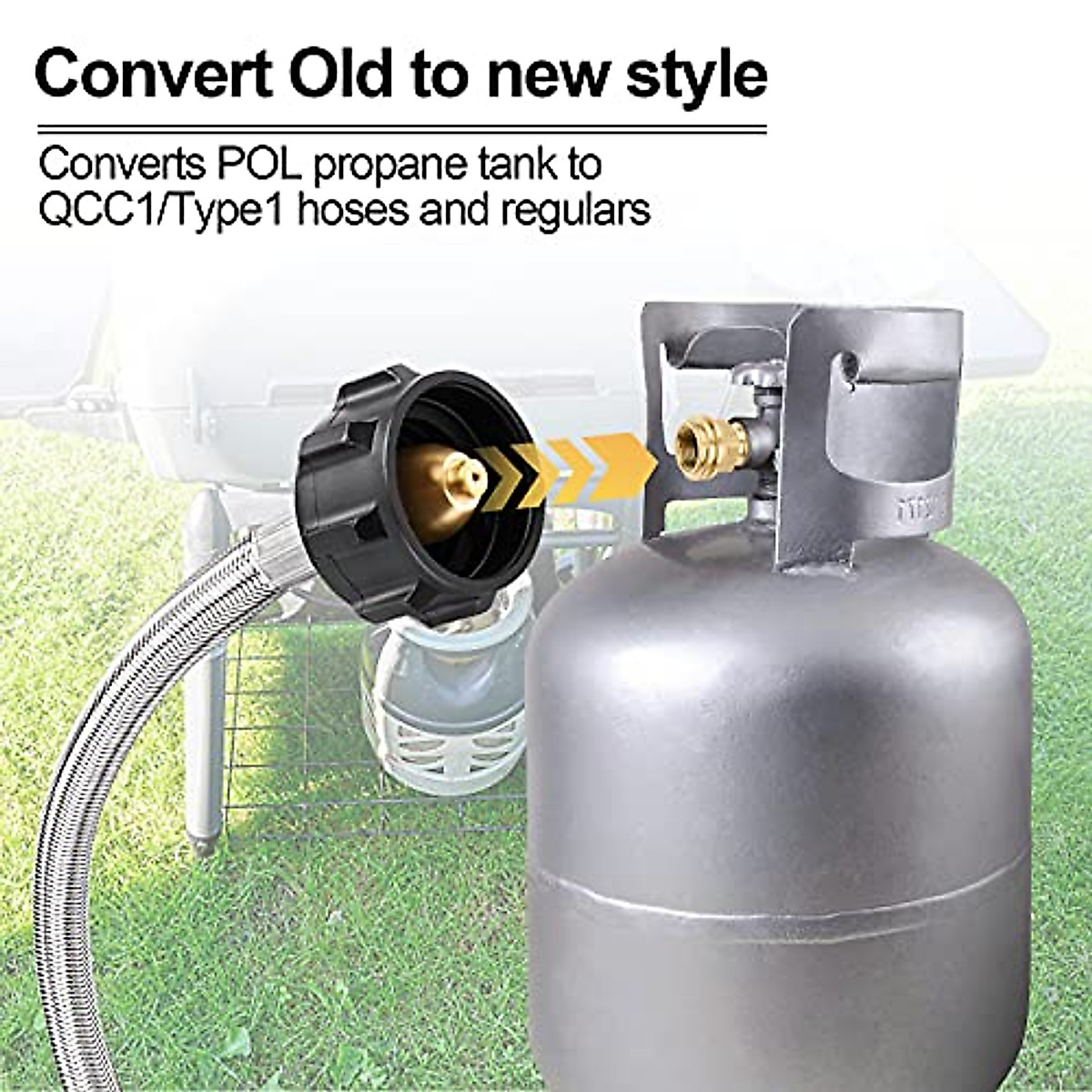 Shirbly Stainless Steel Propane Adapter Hose, 1Lb to 20Lb Propane Conversion for QCC1/Type1 LP Tank, Propane Adapter Hose for Buddy Heaters, Weber Q Grill, Coleman Grill, Camp Stove (10 Feet)