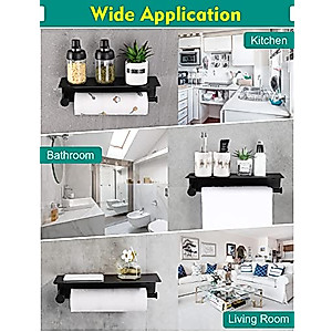 Paper Towel Holder for Kitchen - TDYU Wall Mount Paper Towel Holder with Shelf Under Cabinet, Rustproof Aluminum, Lightweight but Durable, Both Available in Adhesive & Screws (Black)