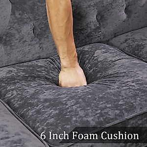 SIENWIEY Chesterfield Sectional Sofa,Deep 80 Inch Luxurious L Shaped Couch Button Tufted Velvet Sofa/Upholstered Rolled Arm with Rivets/Chesterfield Settee Modern 5 Seater Sofa for Living Room，Black