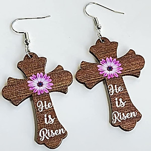 Zhang shine Easter Earrings, Cute Easter Cross Wooden Earrings, Easter Accessories, Easter Gifts for Women Holiday Earrings