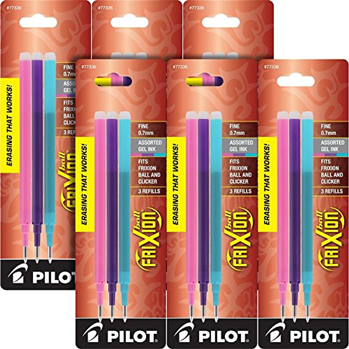 Pilot Refills for Frixion Erasable Gel Ink Pens, Fashion Assorted, 6 X 3-Pack (77336)
