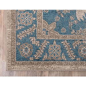 Unique Loom Salzburg Collection Classic Traditional Design Oriental Inspired Border Area Rug, 8 ft x 10 ft, Beige/Blue