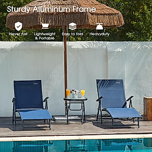 NATURAL EXPRESSIONS Chaise Lounge Outdoor, Aluminum Pool Lounger Chairs Portable Folding Patio Recliner Chair with 7 Position Adjustable Backrest for Beach, Backyard, Poolside,Lawn Supports 300 lbs