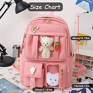 YGYCF Kawaii Backpack 5Pcs Set for Student with Cute Bear Accessories - School Bags for Teen Girls Back to School Supplies Essentials Aesthetic Bookbag, A Pink