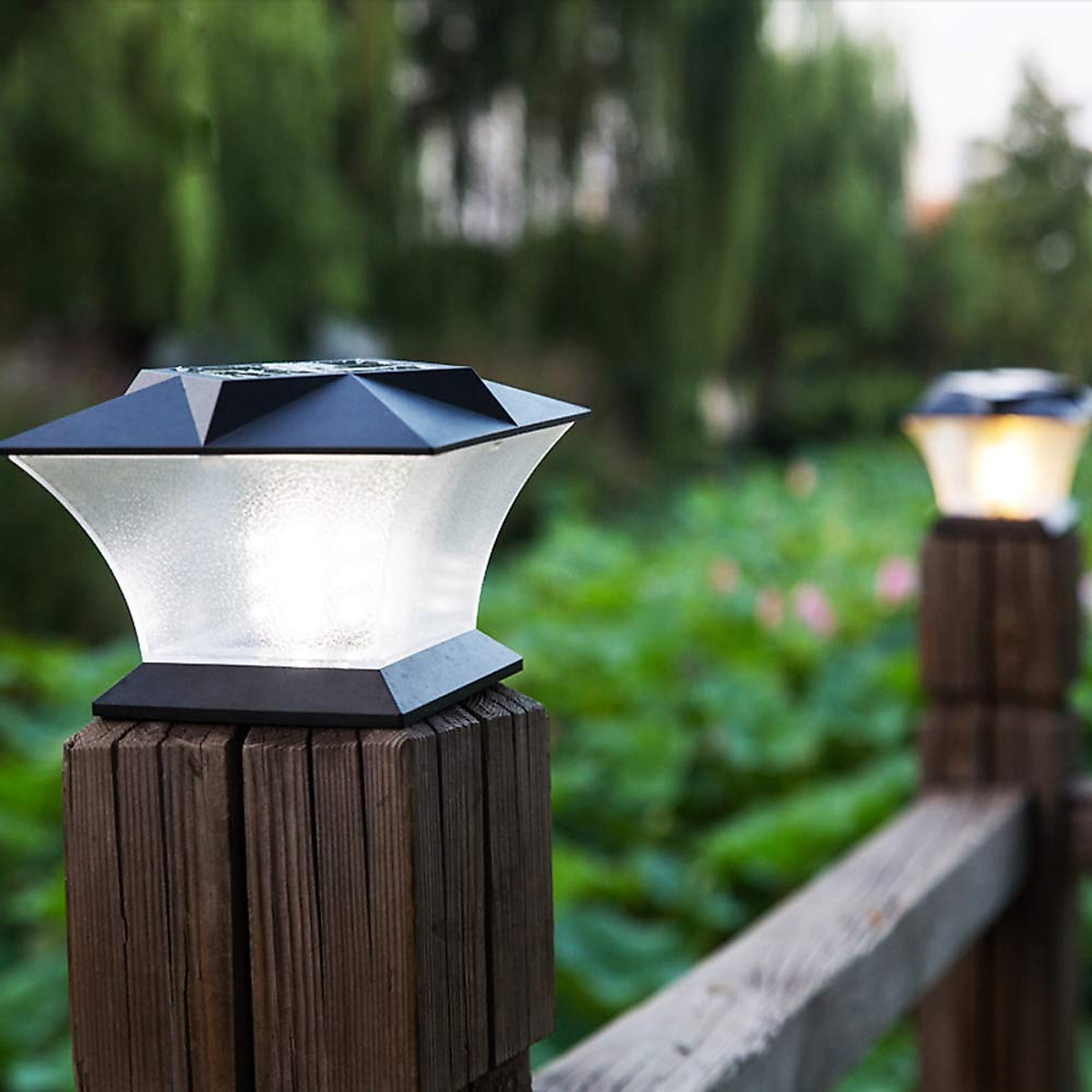 LED Solar Outdoor Light Waterproof Decorative Outside Solar Wall Lamp 18LEDs Gate Pillar Stigma Light for Home Garden Column Cage Path Landscape Street Patio Backyard Villa (White, 2 Pieces)